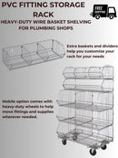 PVC Fitting Storage Rack - Heavy-Duty Wire Basket Shelving for Plumbin