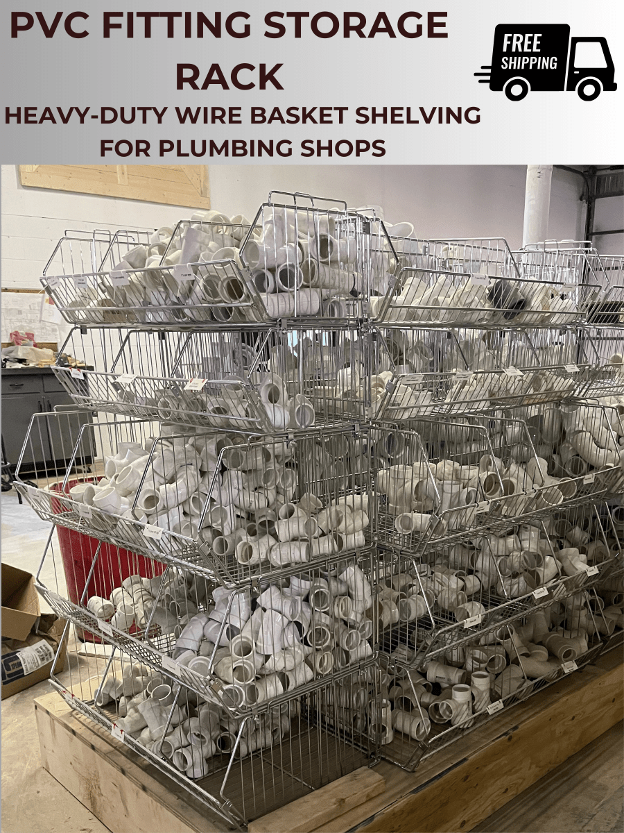 PVC Fitting Storage Rack - Heavy-Duty Wire Basket Shelving for Plumbin